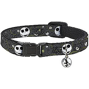 Buckle-Down Breakaway Cat Collar - NBC Jack Expressions/Halloween Elements Gray - 1/2" Wide - Fits 8-12" Neck - Medium