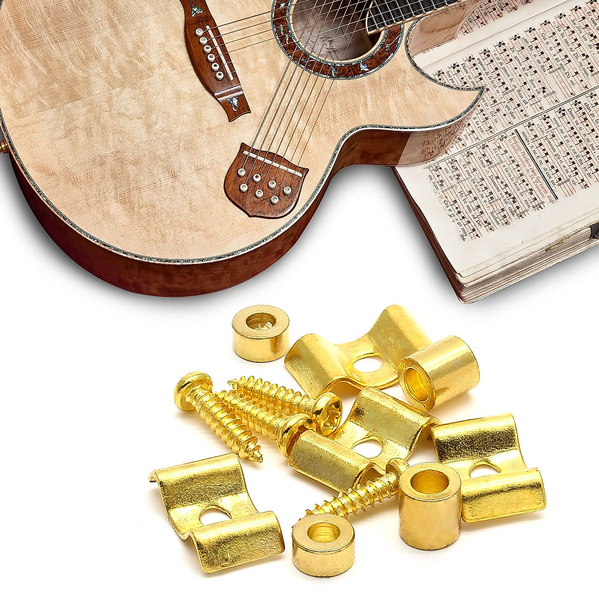 LifCratms 4Pack Guitar String Trees, Gold String Retainer Guides Compatible with Tele Guitar Stratocaster Strat with Mounting Screws