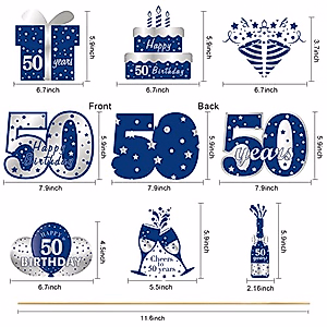 24pcs 50th Birthday Decorations Table Topper for Men, Blue Silver 50 Year Old Birthday Table Centerpiece Sticks Party Supplies, Happy Fifty Birthday Photo Backdrop Decor Sign