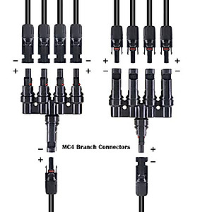 Glarks Solar Panel Connectors 1 Male to 4 Female and 1 Female to 4 Male T Branch Connectors Cable Coupler Combiner and 5 Pair Male/Female Solar Panel Cable Connectors Set (M/4F and F/4M)