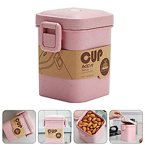 YARDWE Microwave Breakfast Cup Sealed Insulated Food Jar: Microwave Soup Mug with Lid 600ml Pink Square Wheat Straw Cereal Cup with Cover Spill Proof Soup Travel Container
