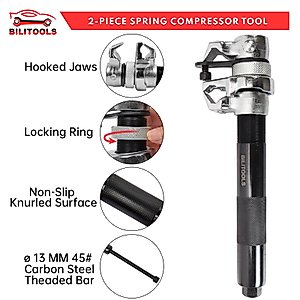 BILITOOLS 2-Piece Coil Spring Compressor Tool Heavy Duty Macpherson Strut Spring Compressor Set with Safety Jaws and Holder, Max Load.2645LB