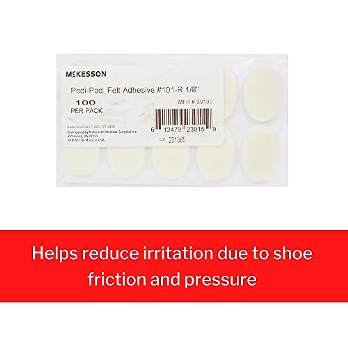 McKesson Corn Pads - Felt, Adhesive, White - Size 101-Regular, 1/8 in, 100 Count