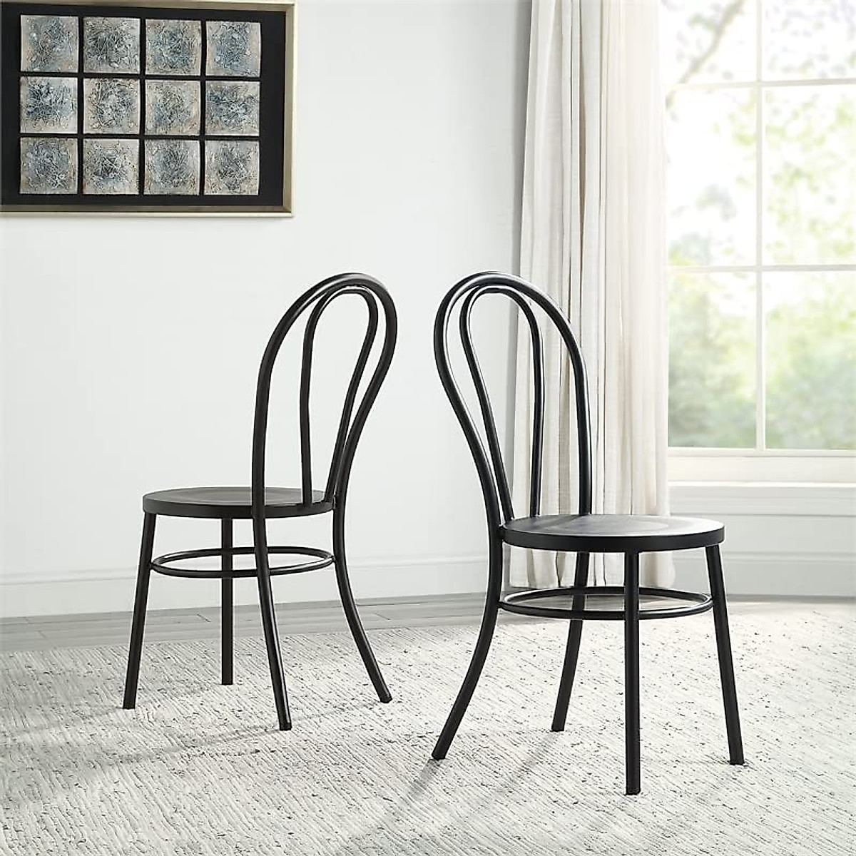 OSP Home Furnishings Odessa Cafe Bistro Metal Dining Chair 2-Pack, Matte Black Finish