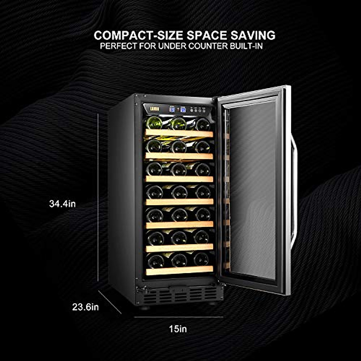 Lanbo 15 Inch Built In Wine Fridge Cooler, 33 Bottles Compressor Wine Cellar
