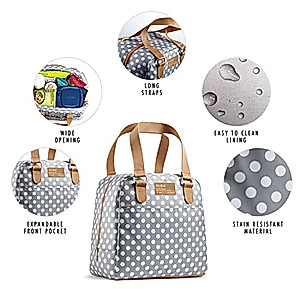 Fit & Fresh Minneola Lunch Bag with Six Containers, Cooler Bag, Women Tote Bag, Insulated Lunch Box, Thermal Lunch Bag, Soft Liner Lunch Bag for women, picnic, school, beach, office, work (Dot)