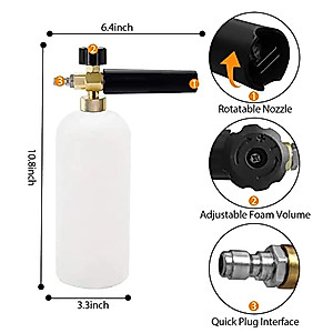Ikaufen Pressure Washer Gun with Foam Cannon, Car Washer Gun Kit, High Pressure Soap Foam Lance with 5 Pressure Washer Nozzle Tips, 3600 PSI