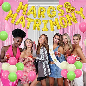 Balterever Margs and Matrimony Bachelorette Decoration Margs & Matrimony Balloon Banner Garland Margarita Lemon Ring Balloon Green for Margarita Bachelorette Party Wedding Mexican Fiesta Bridal Shower