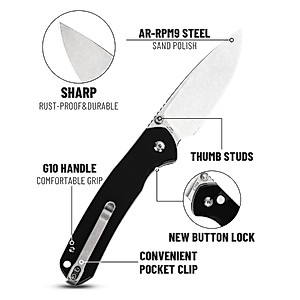 CJRB Folding Knife Pyrite (J1925) AR-RPM9 Blade and G10 Handle EDC Pocket Knife with Clip Black