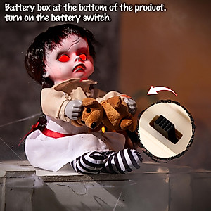 NEYEABL 10" Spirit Animatronic Ghost Girl Doll Halloween Decorations-Sound Activated Creepy Sound & Head & Hand Movements Red Eyes Lit, Haunted House Holiday Props, Halloween Spooky Animations