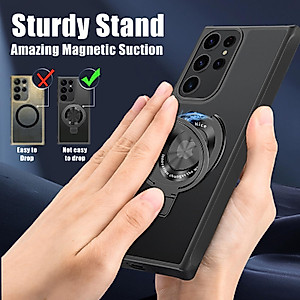 Samsung Galaxy S23 Ultra Case Compatible with MagSafe,Magnetic Ring Holder, Invisible Kickstand,Shockproof Military Grade Drop Protection,Matte Transparent Cover for S23 Ultra Cases,Black