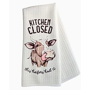Kitchen Closed This Heifer's Had It - White Waffle Weave Towel Cow Decor