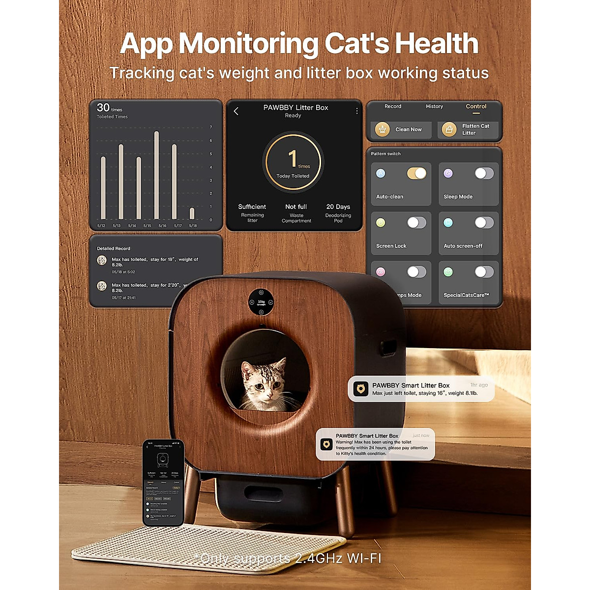 PAWBBY Self Cleaning Litter Box, Automatic Cat Litter Box Self Cleaning for Multi Cats, TUV Certified/Anti-Pinch/Safety Protection/Odor Removal/APP Control Extra Large Litter Box with Mat & Liner