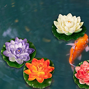 Linyida 7PCS Artificial Floating Foam Lotus Flowers,Artificial Water Lily Pads，Lotus Lilies Pad Ornaments for Patio Koi Pond Pool Aquarium Home Garden Wedding Party Holiday Event Decorations。Colorful