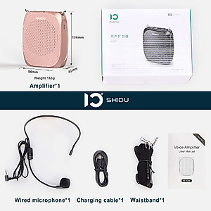 SHIDU Voice Amplifier Teachers,Megaphone Speaker Portable PA System with Microphone Headset(Work of 12hours) Supports MP3 Format Audio for Tour Guides Coaches Yoga Fitness Instructors
