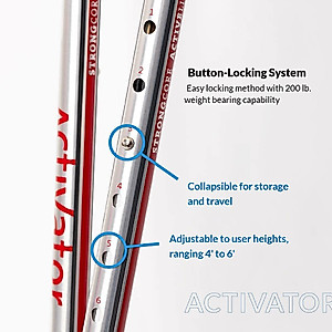 Urban Poling ACTIVATOR®, Silver with Red/Gray, 1 Pair – for Users 4'2"–6' – Lightweight, Aluminum Nordic Walking Sticks – Collapsible & Adjustable Hiking Gear – Ergonomic Rubber Grip, Carbide Metal