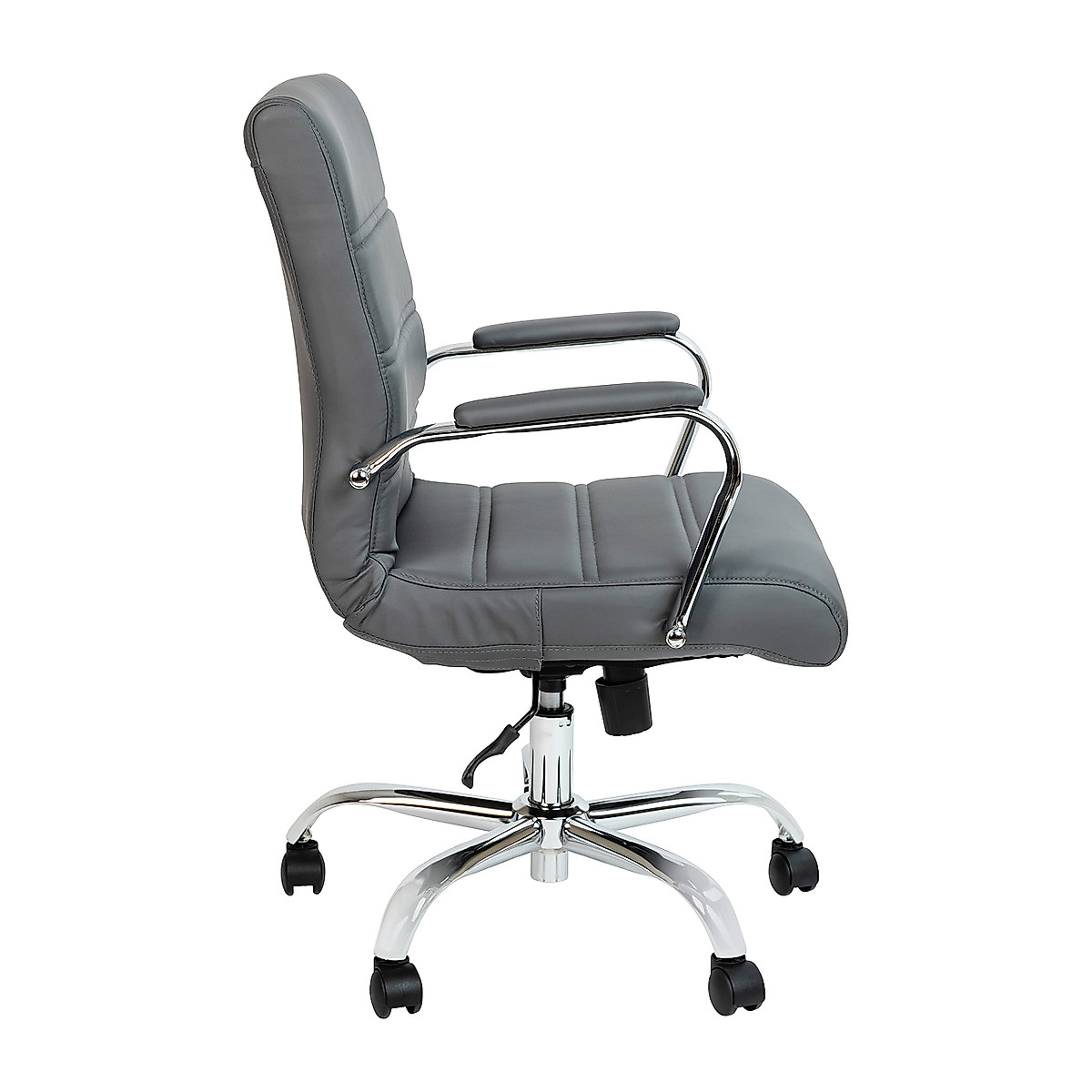 Flash Furniture Whitney Mid-Back Swivel LeatherSoft Desk Chair with Padded Seat and Armrests, Adjustable Height Padded Office Chair, Gray/Chrome