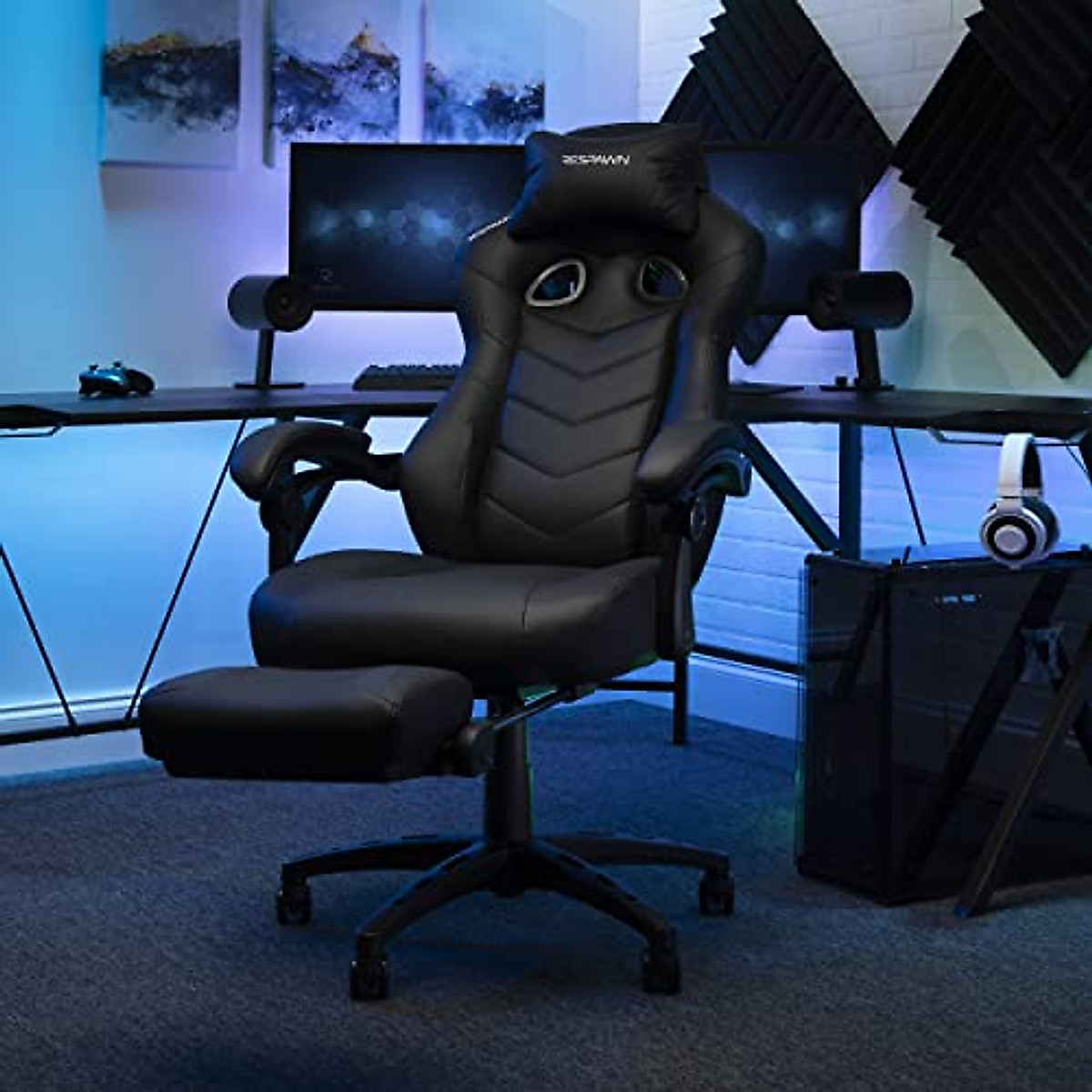 RESPAWN 110 Pro Gaming Chair - Gaming Chair with Footrest, Reclining Gaming Chair, Video Gaming Computer Desk Chair, Adjustable Desk Chair, Gaming Chairs For Adults With Headrest Pillow - Black
