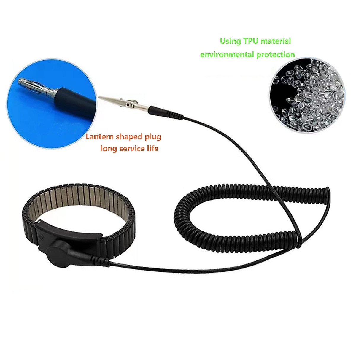 Metal Anti Static Wrist Strap Adjustable Length Silicone ESD Mat Anti -Static Bracelet Computer Electronic IC Repair and Use (Black)