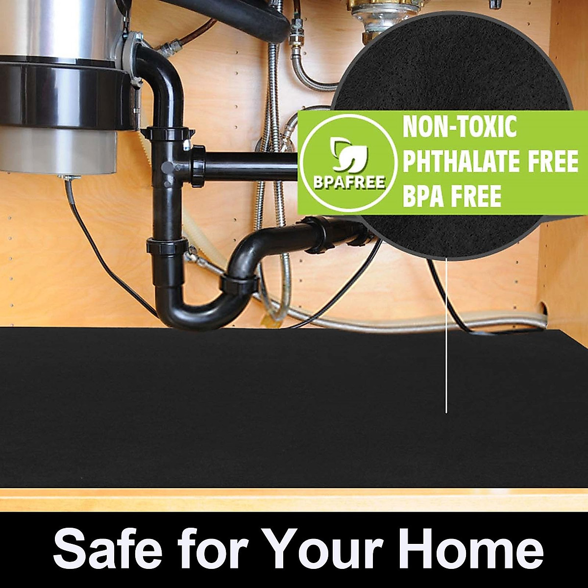 AiBOB Waterproof Under Sink Mat, Absorbent Quick Dry Sink Liners Protect Cabinets, Durable Shelf Liners, Slip Resistant and Non-Adhesive, 24X36, Pure Black