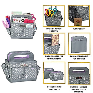 Everything Mary Collapsible Desktop Craft Organiser, Grey & White Leaf for Sewing, Scrapbooking, Paper Craft, and Art - EVM12831-1