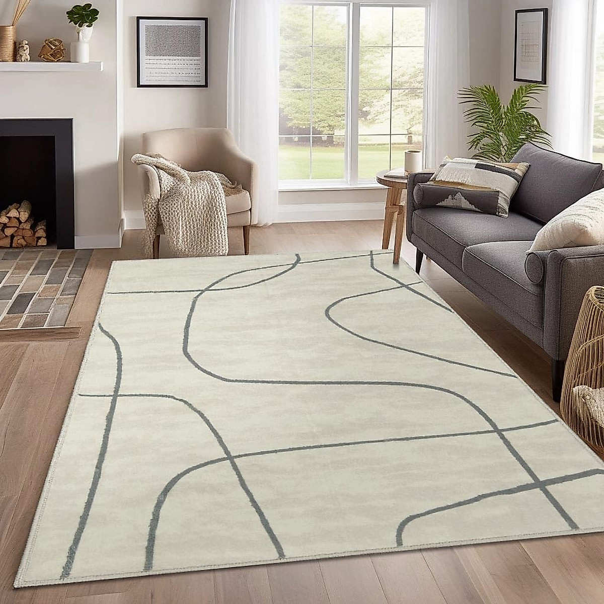 jinchan Area Rug 4x6 Washable Rug Abstract Rug Grey Gray Rug Aesthetic Minimalist Rug Indoor Floor Cover Carpet Thin Rug Accent Modern Rug Lightweight Kitchen Living Room Bedroom Dining Room Office