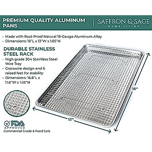 Commercial Quality Cookie Sheet and Rack - Aluminum Half Sheet Baking Pan and Stainless Steel Cooling Rack Set - This 13x18 Baking & Roasting Tray is Rust & Warp Resistant, Heavy Duty, of Thick Gauge