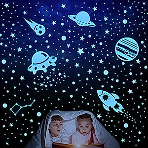 Glow in The Dark Stars for Ceiling, 621 Pcs 3D Glowing Wall Decor Stickers Starry Sky Shining Decoration Perfect for Kids Bedroom Bedding Room Gifts,Christmas Stocking Stuffers for Kids