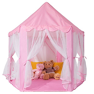 Rettebovon Princess Castle Tents Kids' Fairy Play Tents Girls Toys Hexagon Playhouse with Star Lights Toys for Children Indoor or Outdoor Game Girls Gift