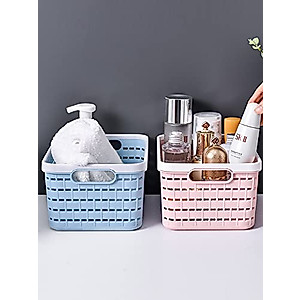 SOUJOY 5 Pack Classroom Storage Basket with Handles, Woven Plastic Organizing Bin, 9.1"L x 6.8''W x 4.5H'' Office Storage Organizer Bin for Pantry, School, Toy, Beauty Products