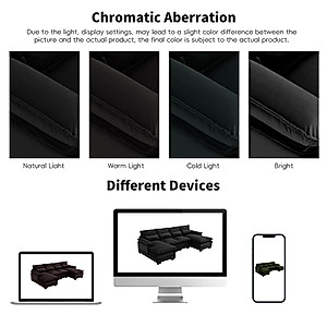 Merax 110" Modular Sectional Couches with Waist Pillows, 6-seat Upholstered Sleeper Sofa Bed Chaise Lounge for Living Room Furniture, Black