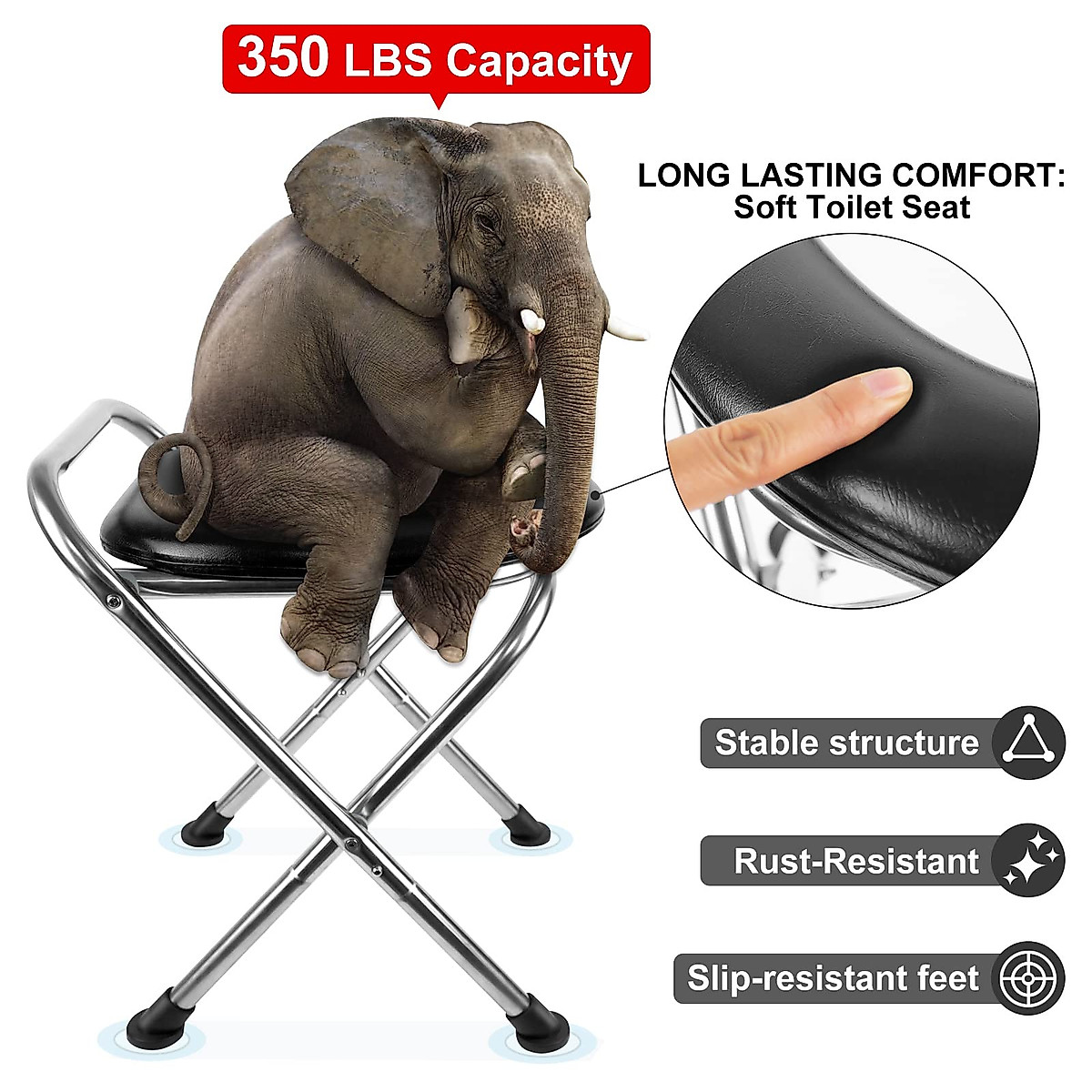 BLIKA Portable Toilet Kit for Adults, Pop Up Privacy Tent, Stainless Steel Washable Foldable Portable Toilet w/Soft Seat, Outdoor Shower Toilet Tent