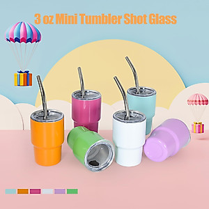 FECBK 3 oz Mini Tumbler Shot Glass with Straw and Lid 12 Pcs Sublimation Shot Glasses Tumblers Blank Stainless Steel Cute Shot Glasses Set for Wedding Party Whiskey Cocktail Bar, 6 Colored