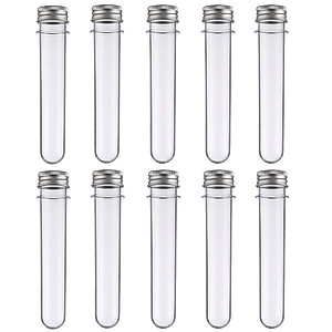 LASSUM 10 Pack 40ml Clear Plastic Test Tubes with Screw Caps Multi- Purpose Plastic Vials Containers for Scientific Experiments, Party, Decorate The House, Candy Storage