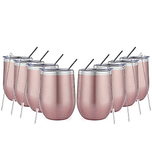 MUCHENGHY 12 oz Wine Glass Tumbler Bulk with Lid, Stainless Steel Double Wall Vacuum Insulated Stemless Wine Glass, Insulated Travel Wine Cup for Champaign, Cocktail, Christmas