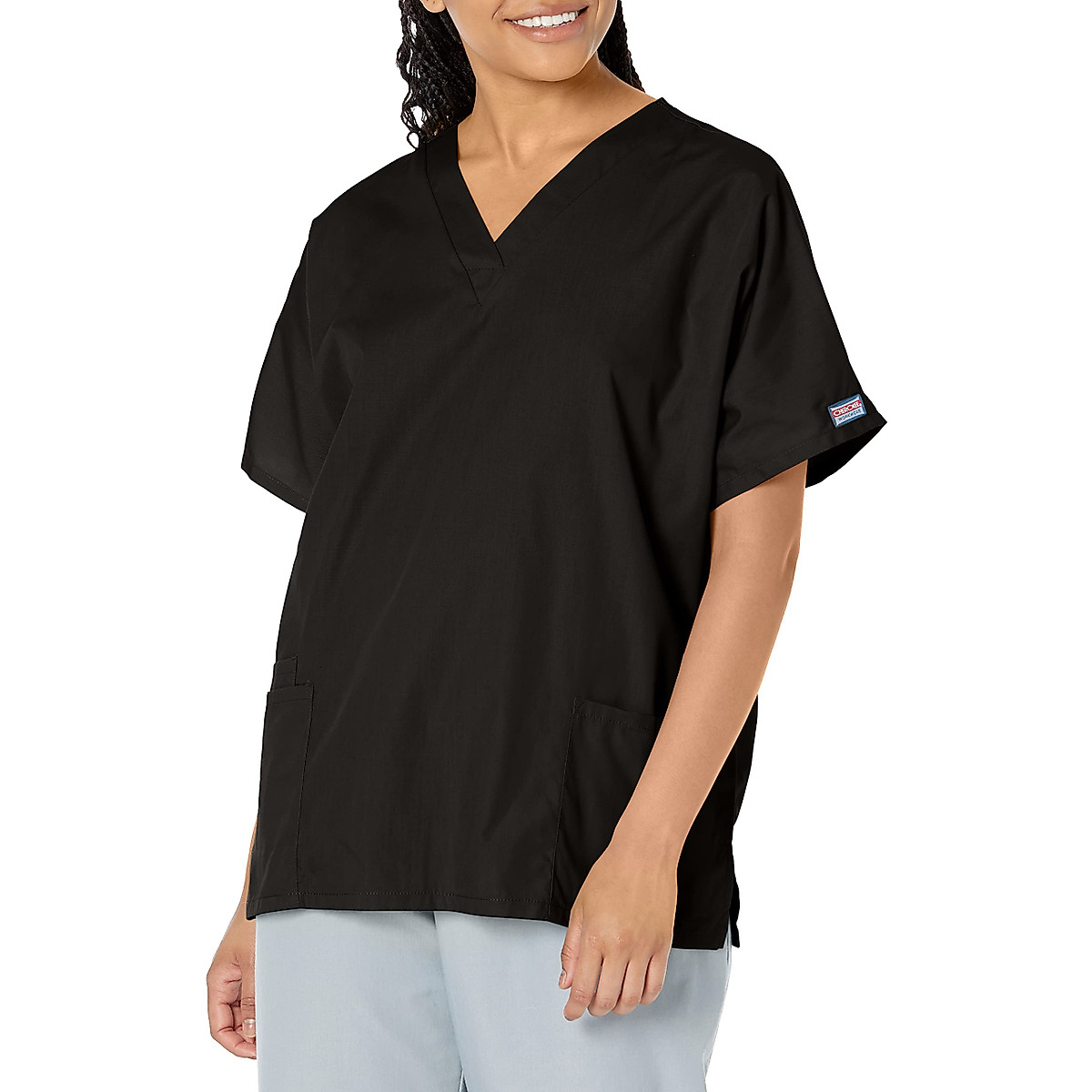 Cherokee Women's S V Neck Scrubs Shirt, Black, Small