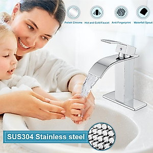 Midanya Bathroom Sink Faucet Waterfall Spout Single Handle 1 Hole Deck Mount Mixer Tap Lavatory Vanity Vessel Faucet Commercial with Pop Up Drain,Short, Polish Chrome