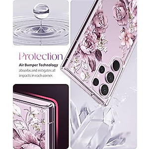 GUOVLIN for Samsung Galaxy S23 Ultra Case 6.8", [Camera Lens Protector] Flower Shockproof Hard Back & Soft Edge Clear Floral Women Protective Slim Bumper Phone Cover, 2023 (Alluring Purple)