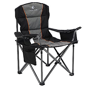 ALPHA CAMP Oversized Camping Folding Chair Heavy Duty Lawn Chair with Cooler Bag (Black)