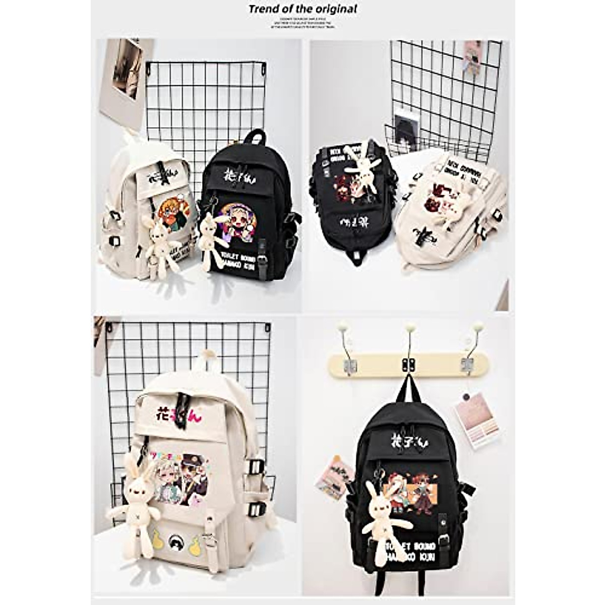 Samarr ZBIBYO Anime Hanako-kun Backpack for School Cute With doll pendant，Yashiro Nene unisex cosplay bookbag (Black4)