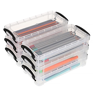 BTSKY Set of 6 Large Capacity Pencil Box, Office Supplies Storage Organizer Box, Brush Painting Pencils Storage Box Watercolor Pen Container Drawing Tools (Black)