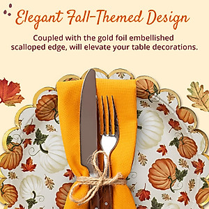 Confettiville Thanksgiving Paper Plates, 50-Count Disposable Thanksgiving Dinner Plates, Scalloped, Party Supplies, Pumpkins, Pale Yellow