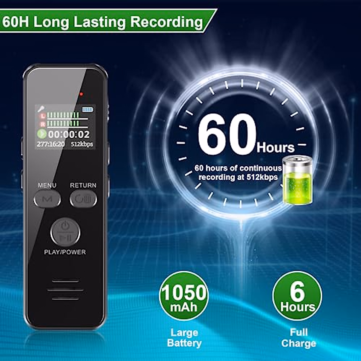 Howabo 60H Digital Voice Recorder, 64GB Metal Housing Audio Recorder, USB C Voice Activated Recorder for Lectures Meeting Class Interview