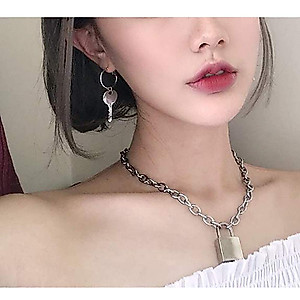 Lock and Key Earrings for Women.Asymmetric Lock Key Earring, Padlock Dangle Hoop Earrings Key Punk Edgy Aesthetic Earrings