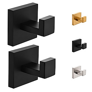 Durafe Towel Hooks for Bathrooms,Matte Black Robe Towel Hooks Wall Mounted 304 Stainless Steel for Bath Coat Shower Kitchen Heavy Duty Wall Hooks 2 Pack