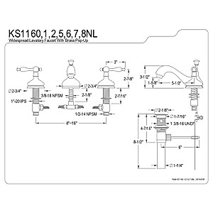 Kingston Brass Elements of Design ES1165NL Hot Springs 2-Handle 8' to 16' Widespread Lavatory Faucet with Brass Pop-up, 5- 1/2', Oil Rubbed Bronze