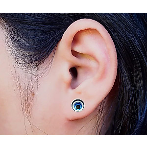 1 Piece of 9/16 Inch - 14mm Glittering Blue Evil Eye 316L Surgical Steel Flesh Tunnel Ear Gauge Piercing