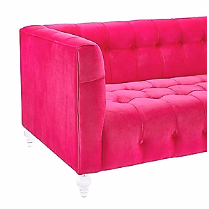 Tov Furniture The Bea Collection Modern Style Velvet Upholstered Living Room Sofa with Lucite Legs, Pink