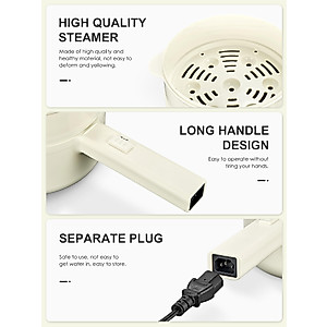 Yabano Electric Pot, 850W Non-Stick Electric Hot Pot with Steamer,1.6L Noodles Cooker with Dual Power Control, Portable Pot For Dorm, Office, Travel with Silicone Spatula Included, BPA Free, White