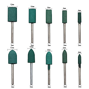 HEYMOUS Rubber Polishing Bits Polishing Drill Bit Green Buffer Abrasive Bits Metal Polish Tips Rotary Tool Accessories 3 mm Mandrel Bullet Cylinder Shape 20 Pieces (Green)